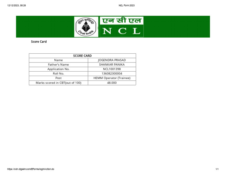 NCL Score Card | PDF