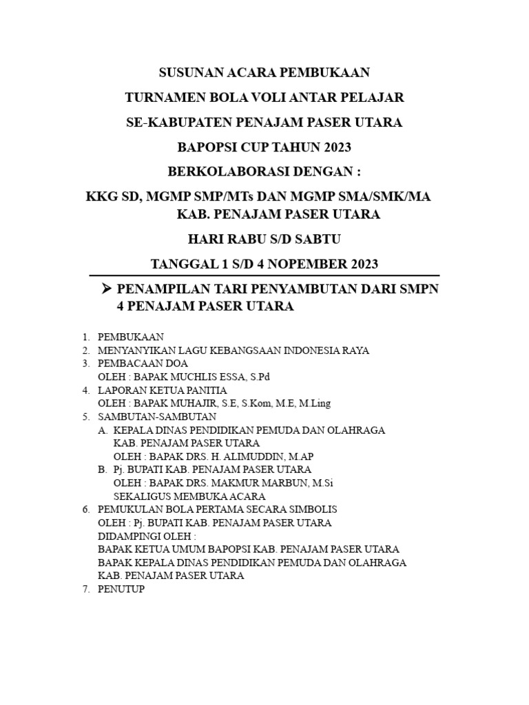 Susunan Acara Bapopsi Cup 2023 | PDF | Olahraga & Rekreasi