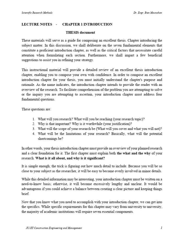 Lecture Notes Chapter 2.1 The Introduction Chapter of The Research ... Lecture Notes Chapter 2.1 The Introduction Chapter of The Research ...
