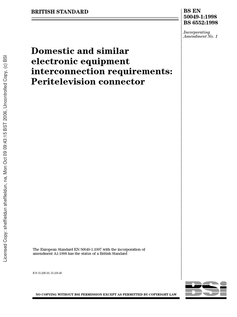 BS_EN_50049-1 Peritelevision connector | PDF