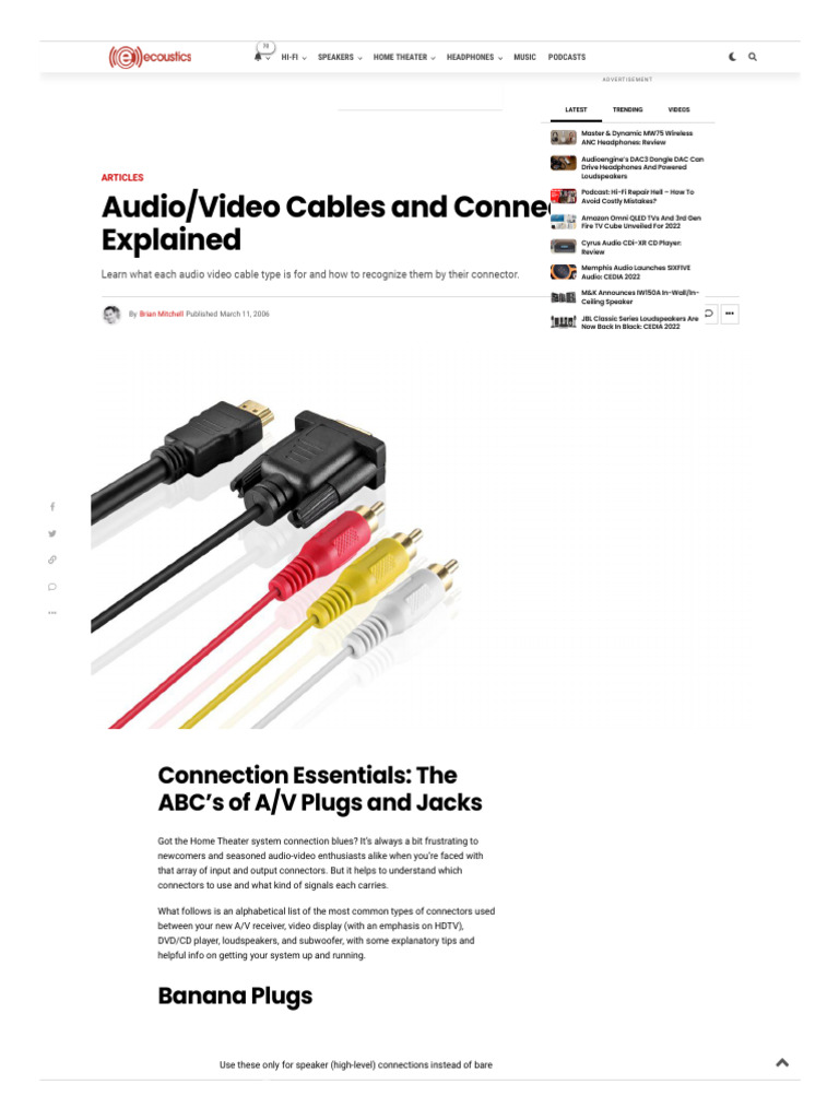 Audio - Video Cables and Connectors Explained | PDF