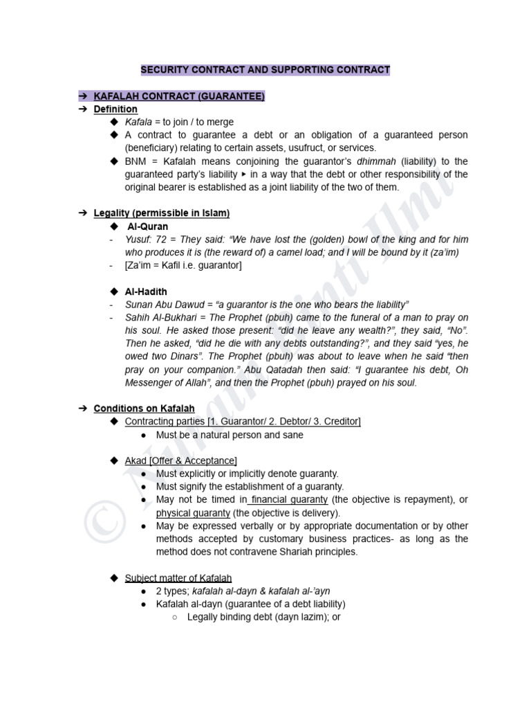 Understanding Kafalah and Rahn Contracts | PDF | Guarantee | Loans
