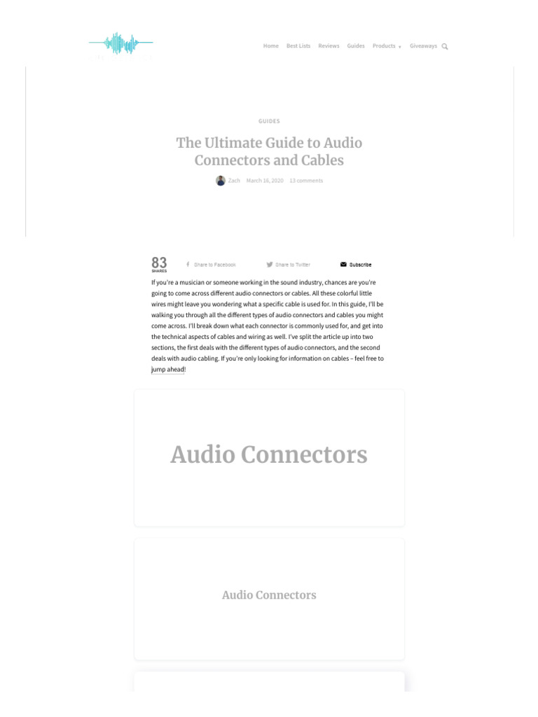 The Ultimate Guide To Audio Connectors and Cables - Audiostance | PDF ...