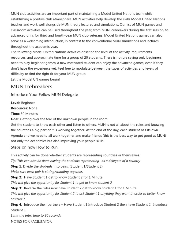 Mun Classroom Exercises | PDF | Simulation