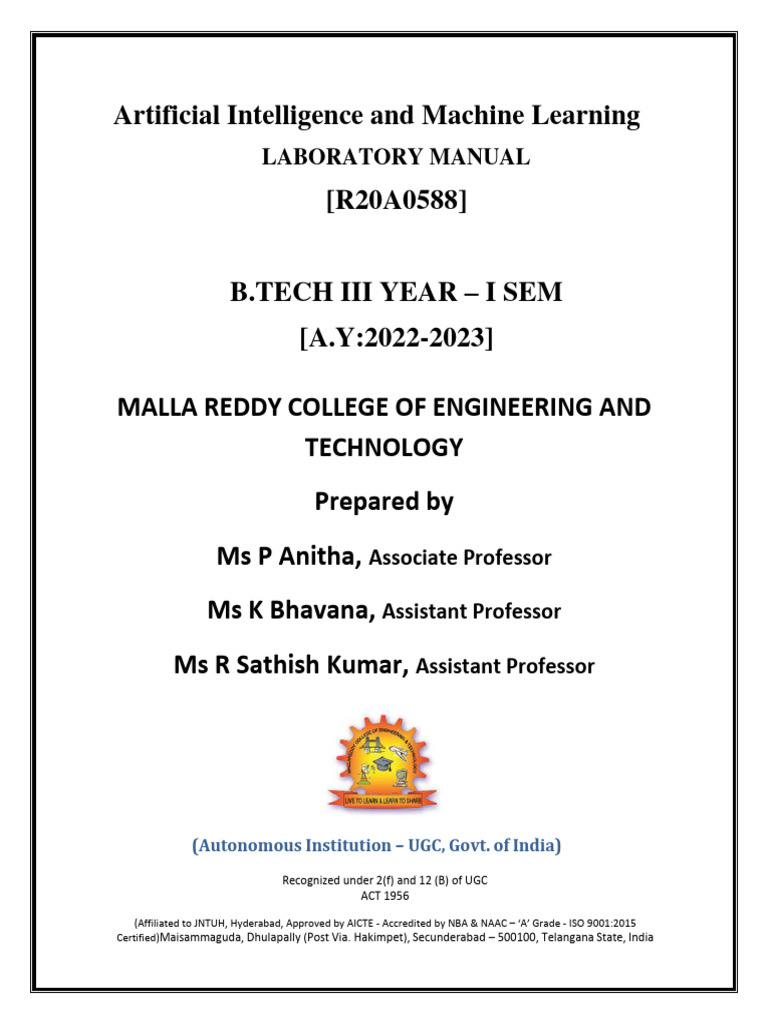 Ai & ML Lab Manual | Download Free PDF | Computing