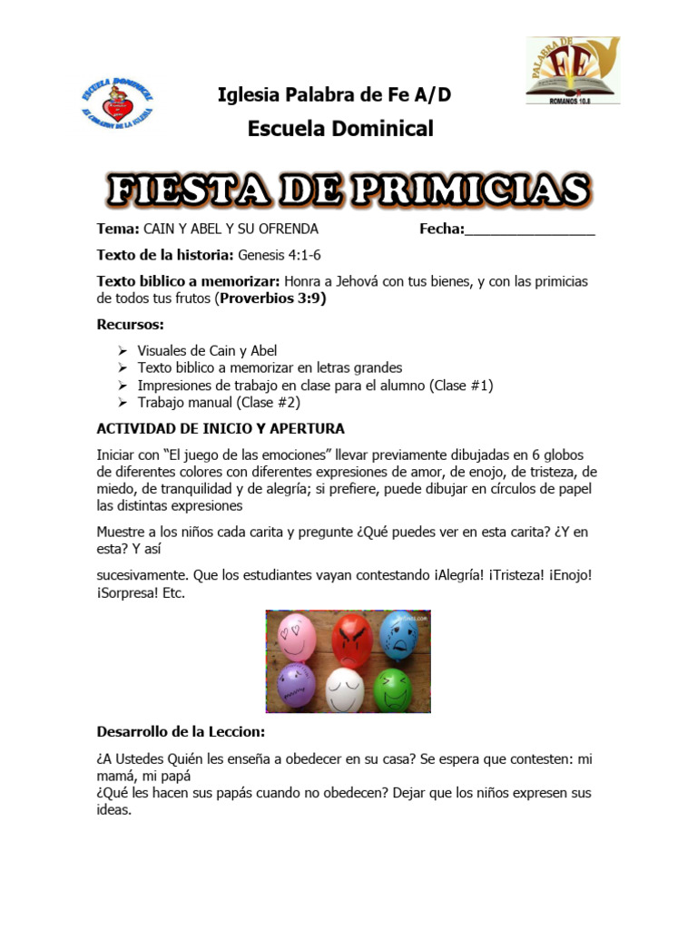 Actividades de Primicias para Niños | PDF