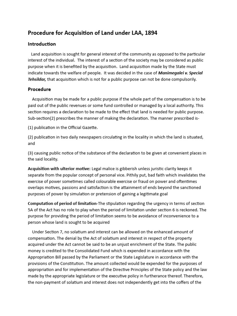 Procedure For Land Acquisition For Public Purpose Pdf Public Law