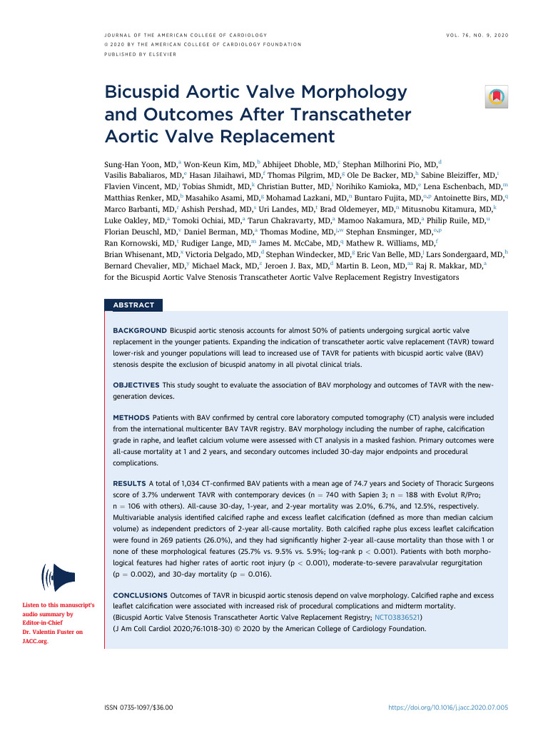 Bicuspid Aortic Valve Morphology After TAVR | PDF
