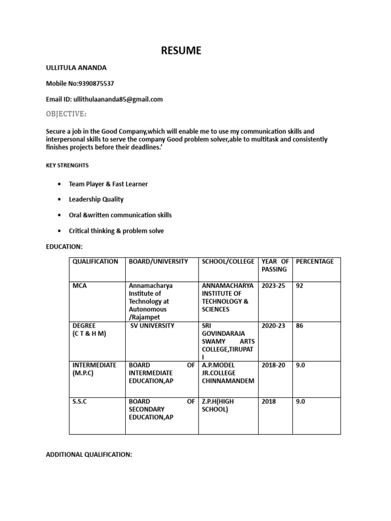 Ananda Resume | PDF | Cognitive Science | Behavior Modification