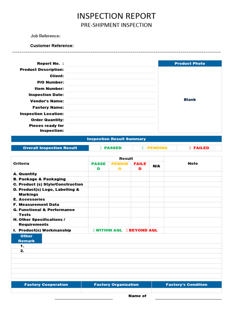 Blank - Inspection Report Format | PDF | Business Process | Quality