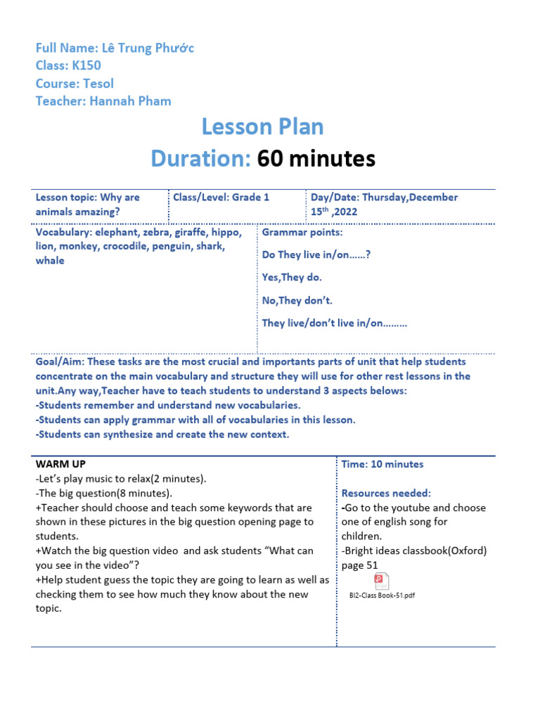 Lesson Plan-Tesol | PDF | Vocabulary | Learning Lesson Plan-Tesol | PDF | Vocabulary | Learning