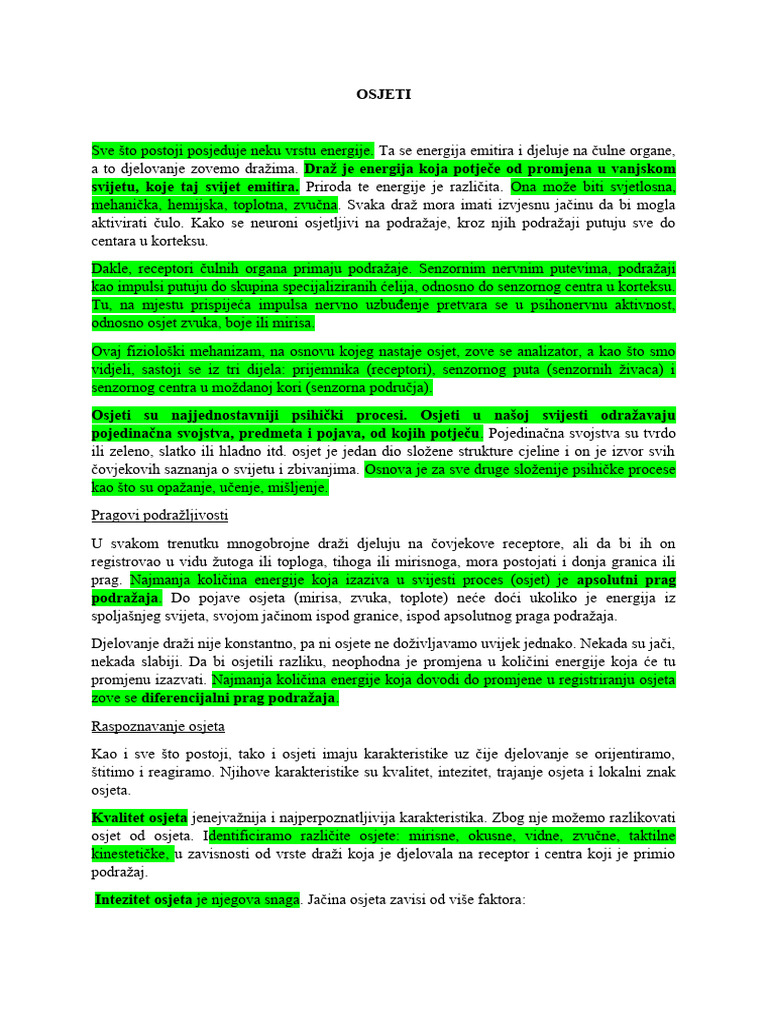Osjeti I Percepcija | PDF