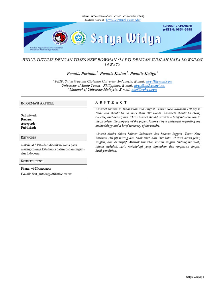 TEMPLATE JURNAL SATYA WIDYA Revisi | PDF | Kajian Bahasa Asing