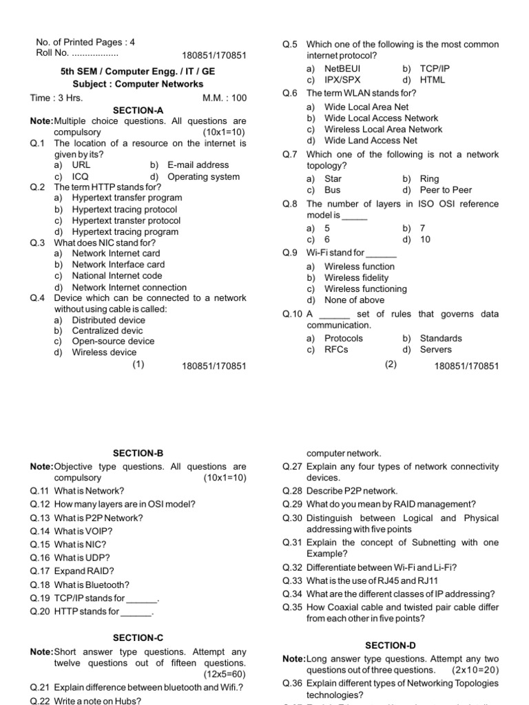 Subject: Computer Networks 5th SEM / Computer Engg. / IT / GE ...