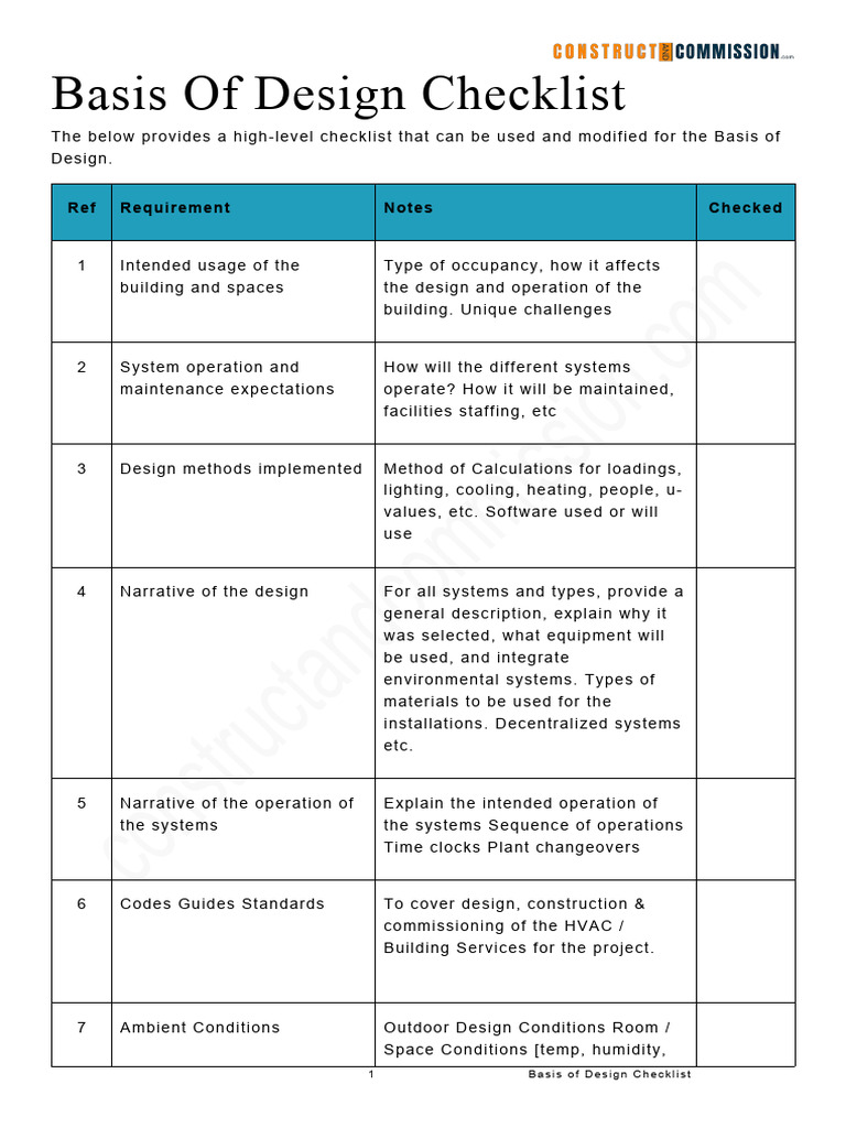 020 Basis of Design Checklist | PDF | Sustainable Energy | Physical ...