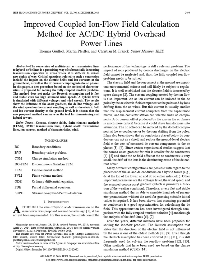 Improved Coupled Ion-Flow Field Calculation Method For AC/DC Hybrid Overhead Power Lines | PDF ...