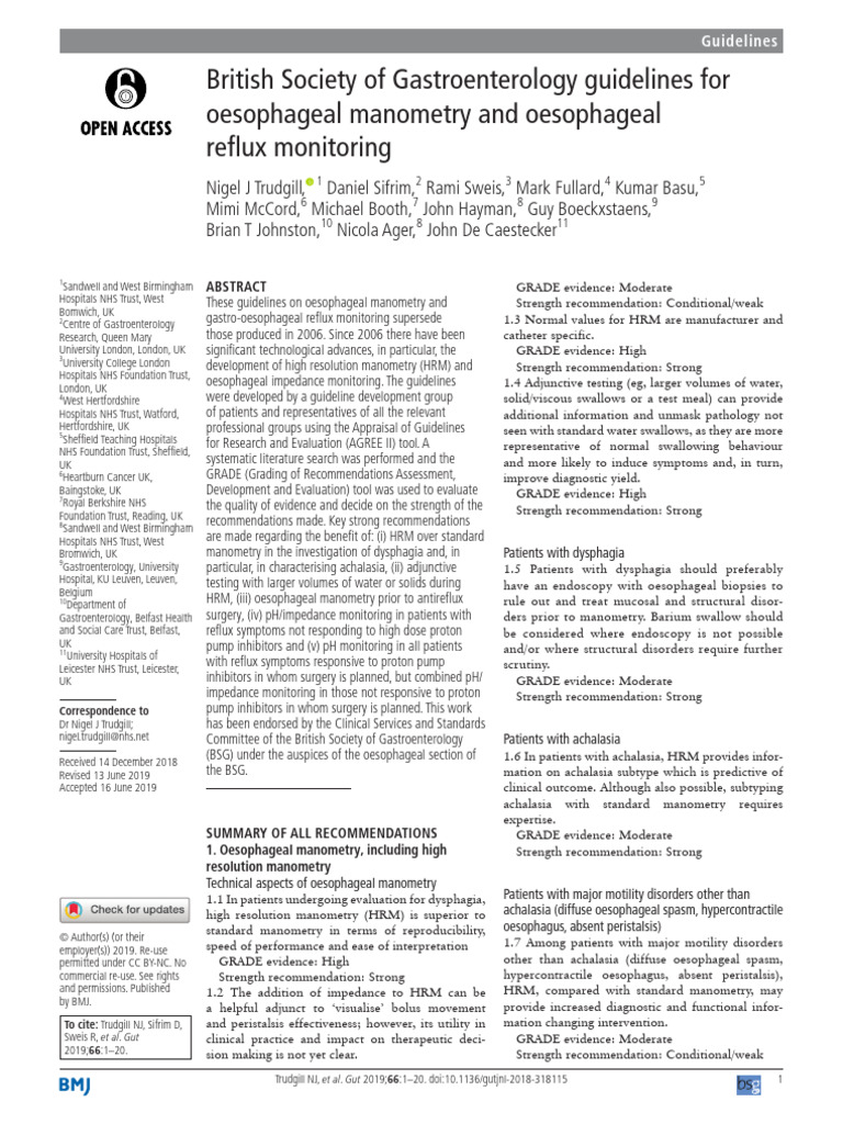 Oesophageal Manometry and Oesophageal Reflux Monitoring | PDF ...