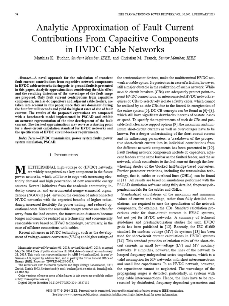 Analytic Approximation of Fault Current Contributions From Capacitive Components in HVDC Cable ...