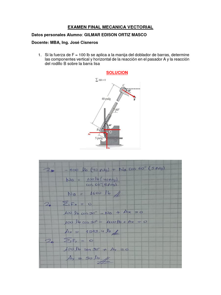 Examen Final Mecanica Vectorial | PDF