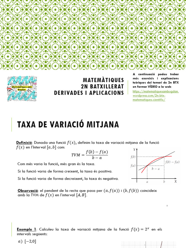 Derivades de Funcions I Optimització - MATES 2n | PDF