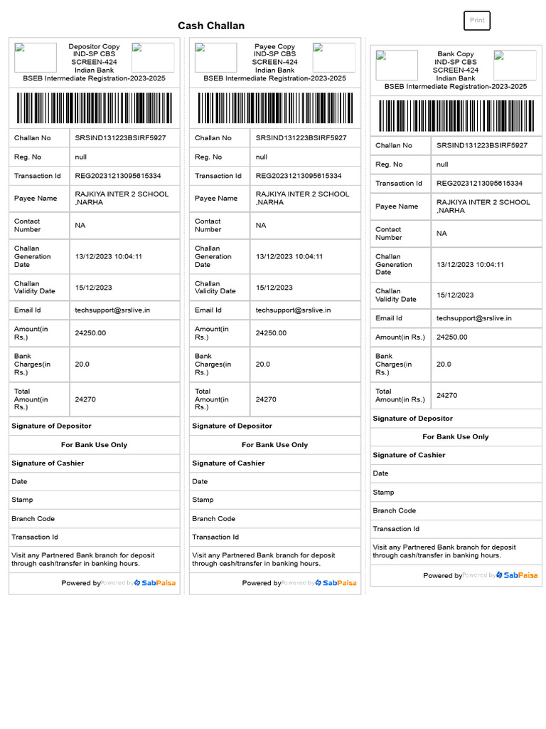 E-Challan Sci 50st | PDF | Deposit Account | Cash