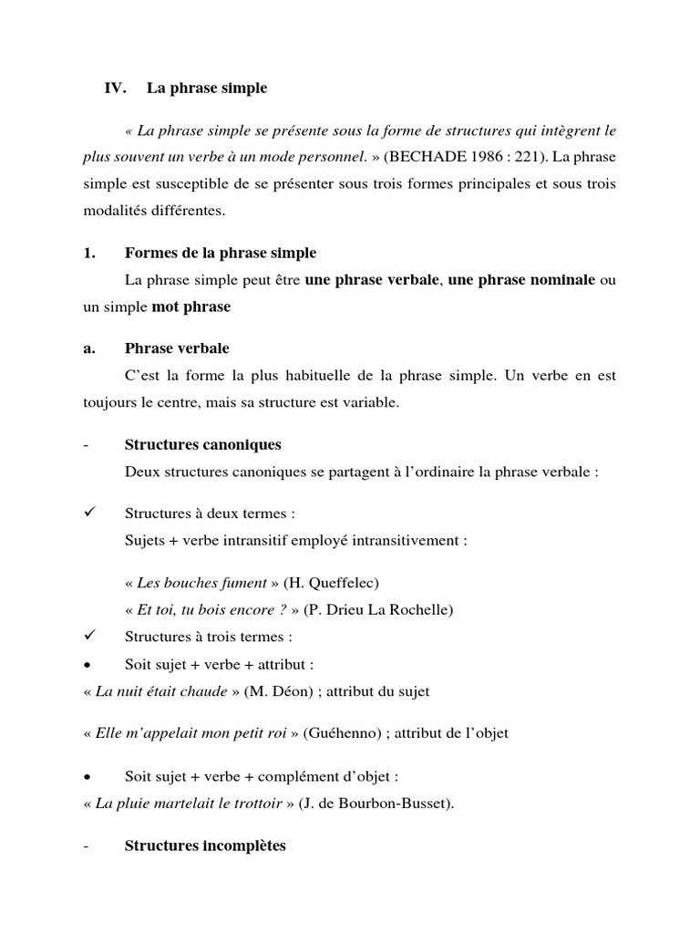 IV. La Phrase Simple | PDF