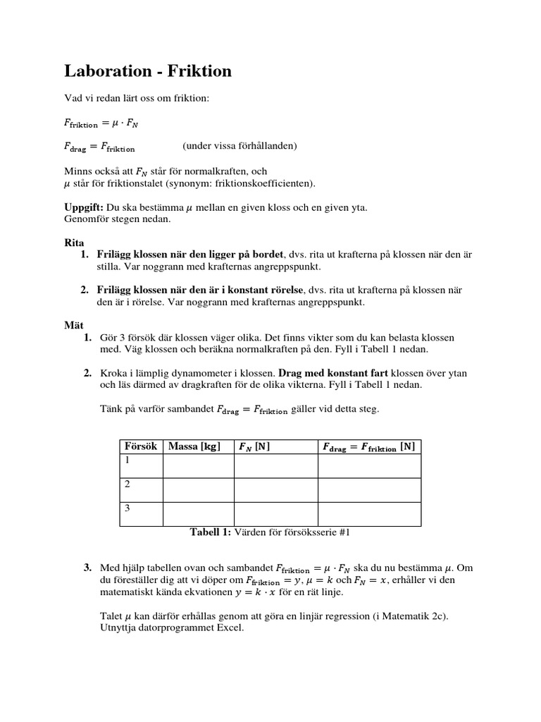 Laboration - Friktion | PDF