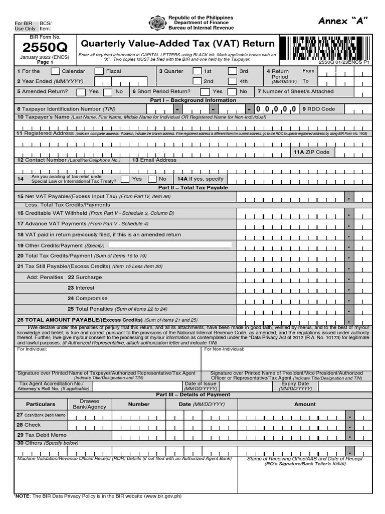 Quarterly VAT Return Form 2550Q | PDF | Value Added Tax | Taxes