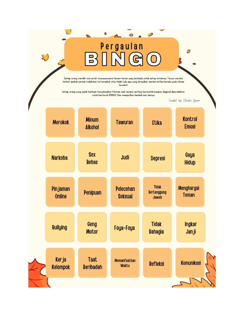 Kartu Bingo Pergaulan | PDF | Olahraga & Rekreasi
