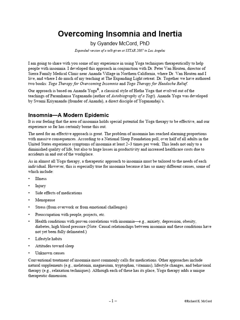 Overcoming-Insomnia Through Yoga | PDF | Insomnia | Asana