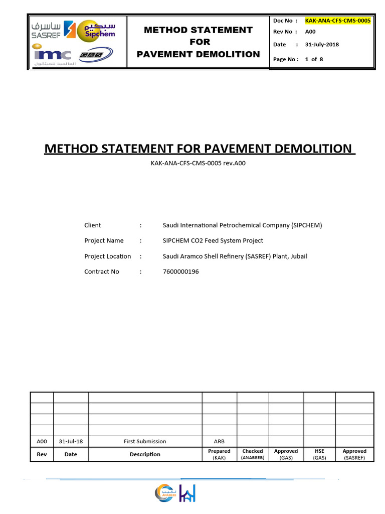 Pavement Demolition Method Statement | PDF | Demolition | Occupational ...