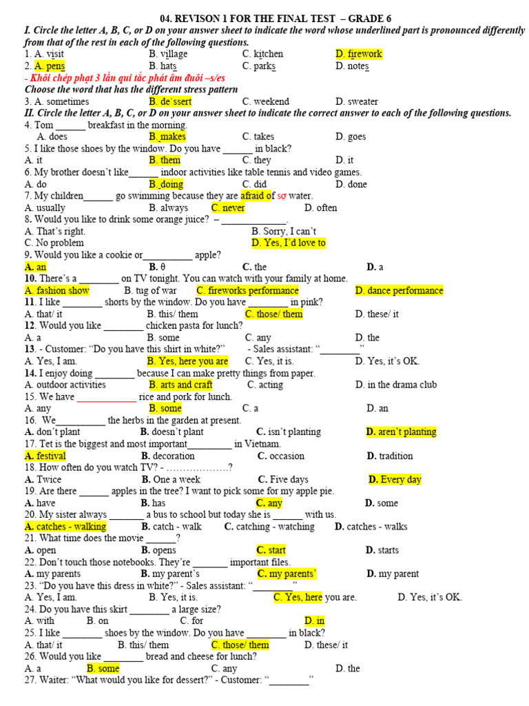 04. ôn cuối kỳ 1 TA6 | PDF