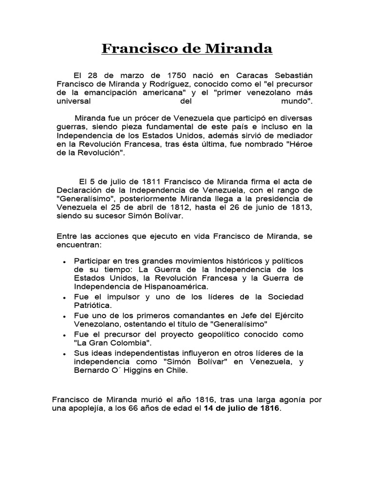 Biografia de Francisco de Miranda | PDF