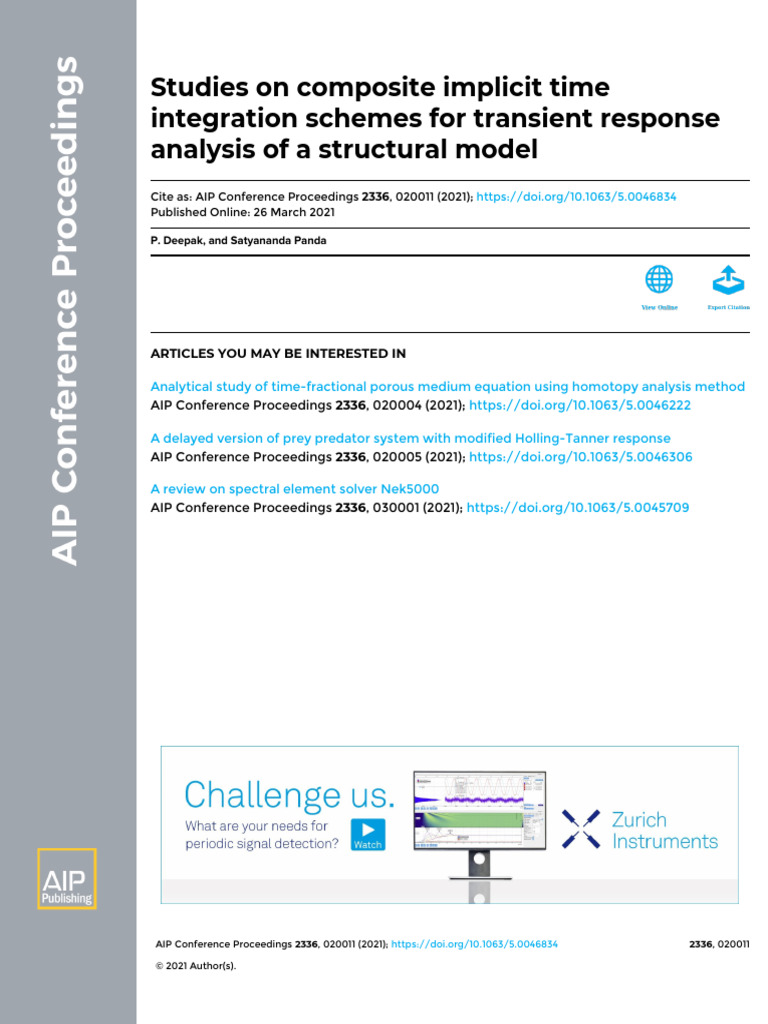 Studies On Composite Implicit Time Integration Schemes For Transient Response Analysis of A ...
