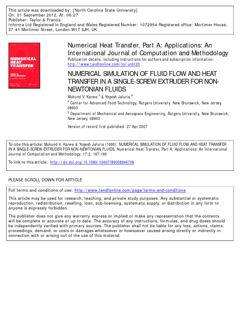 Numerical Heat Transfer, Part A: Applications: An International Journal of Computation and ...