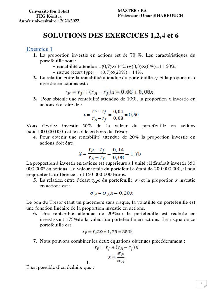 Corrige Des Exercices GP 2022 BA | PDF | Finance et gestion monétaire