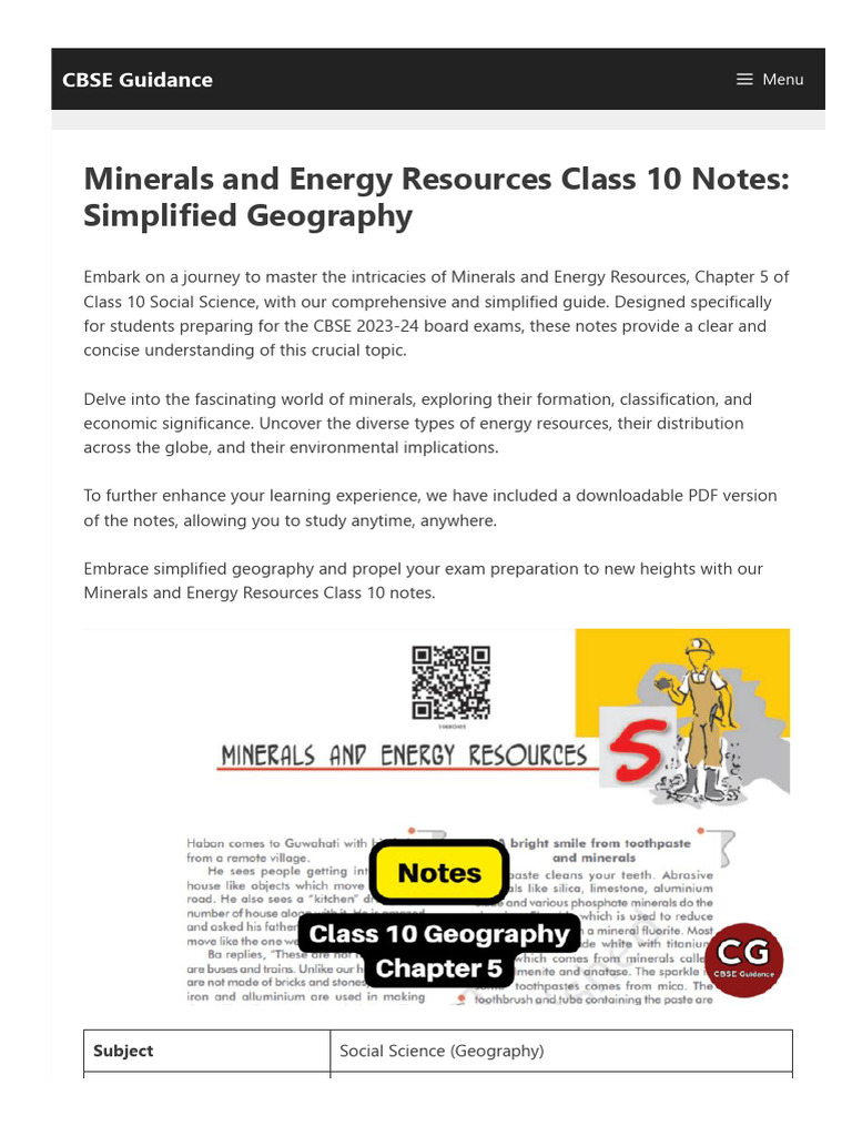 WWW Cbseguidanceweb Com Minerals Energy Resources Class 10 Notes | PDF ...