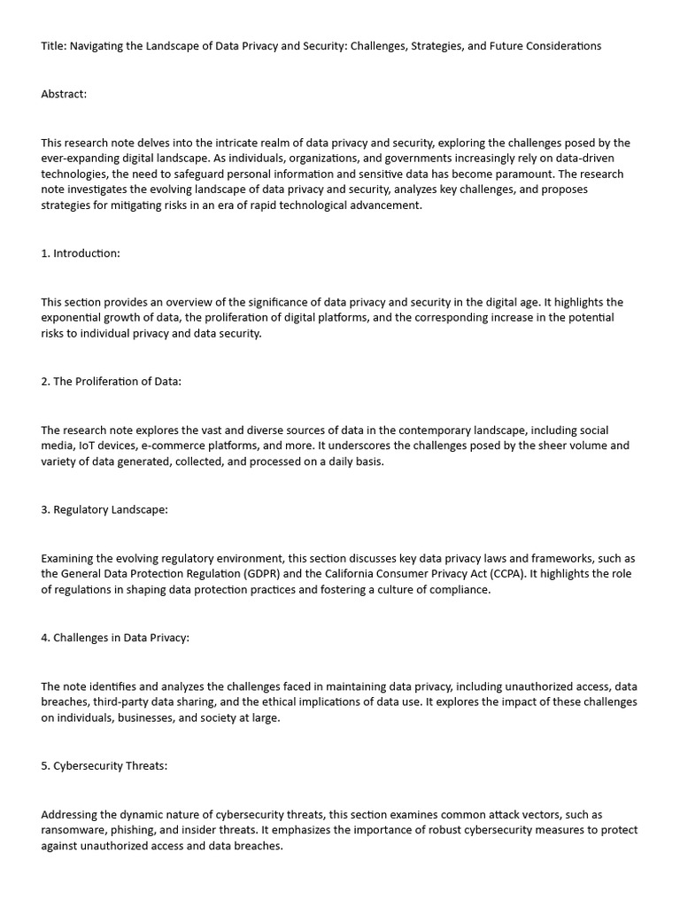 REASEARCH NOTES ON Data Privacy and Security | PDF | Computer Security ...