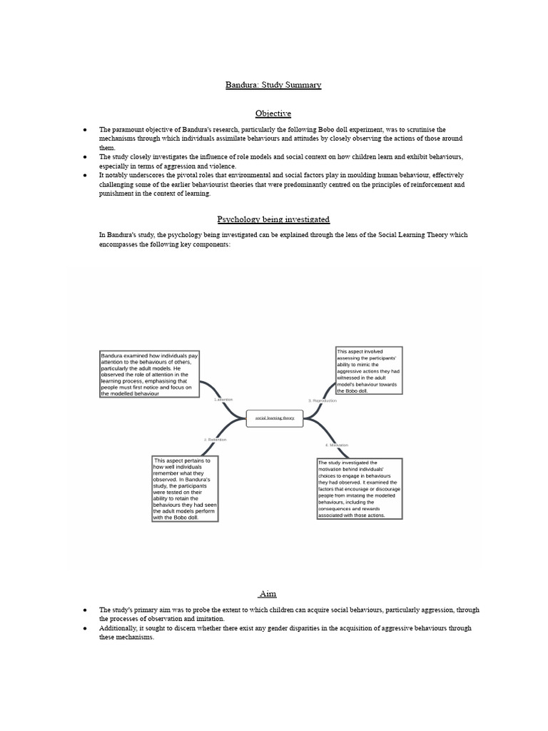 Bandura Study Summary | PDF | Aggression | Psychotherapy