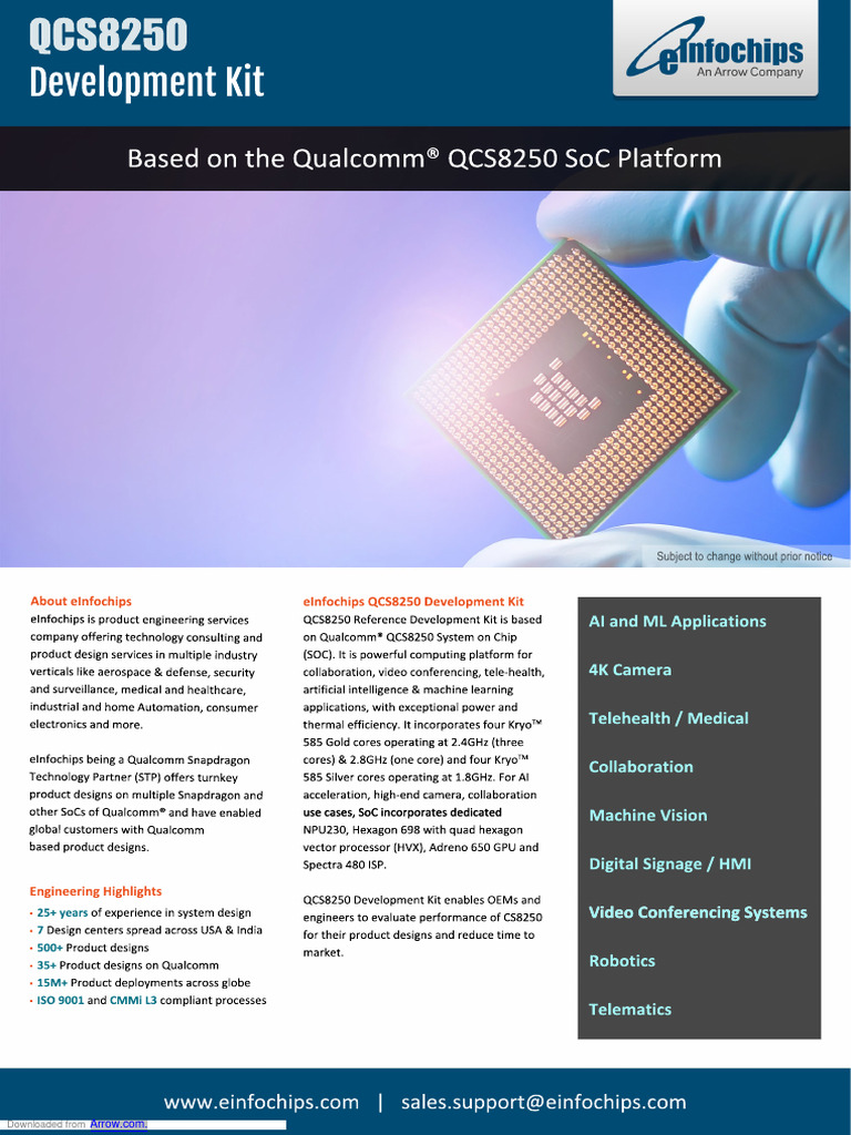 Lcomm qcs8250 Einfochips qcs8250 Kit Technical Datasheet | PDF