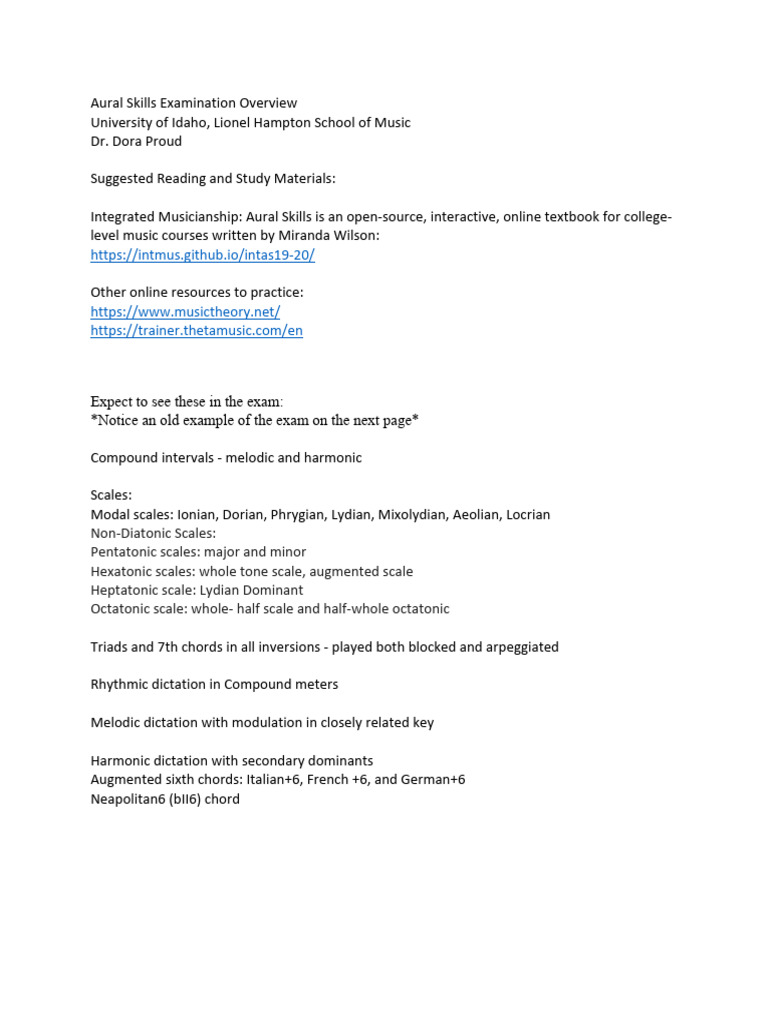 Aural Skills Examination Overview With Practice Exam | PDF | Chord ...