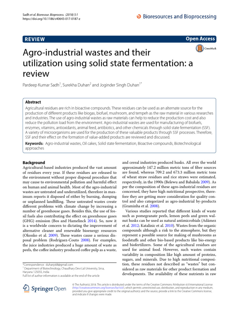 Agro-Industrial Wastes and Their Utilization Using Solid State ...
