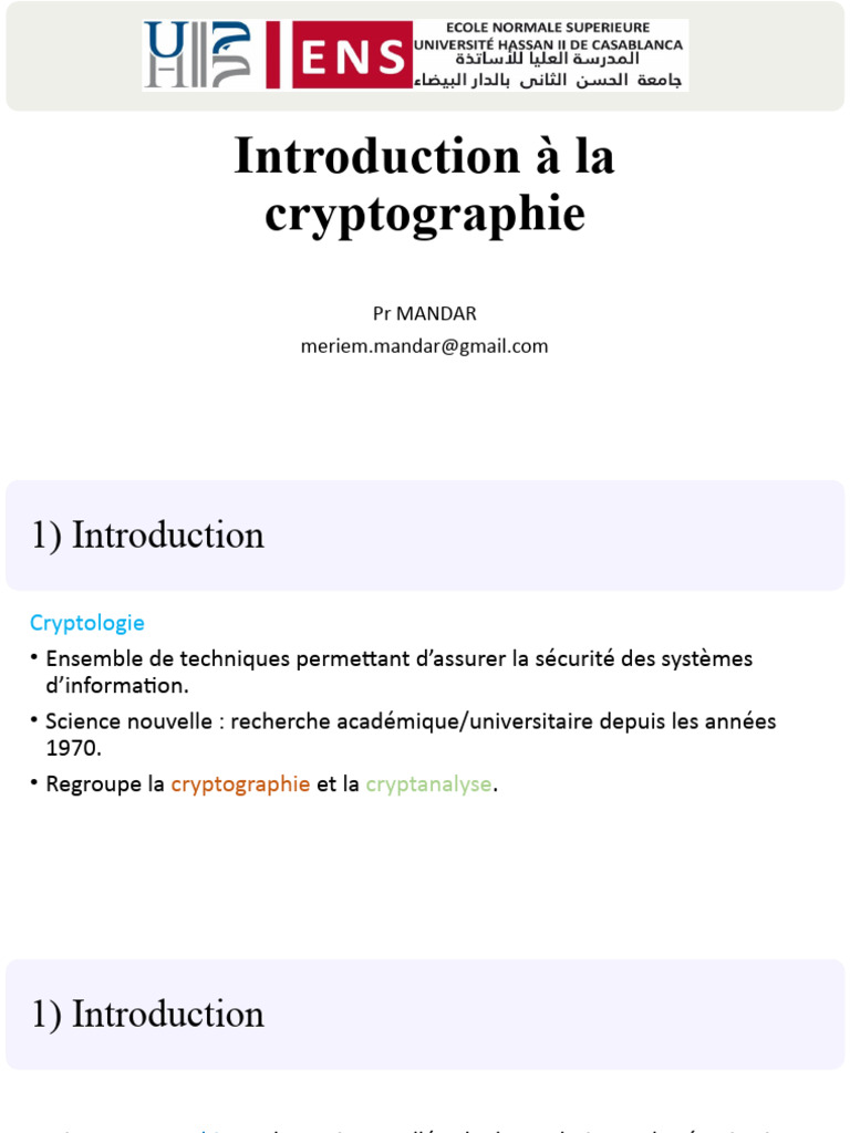 Introduction À La Cryptographie - Partie 1 | PDF | Ingénierie des télécommunications | Informatique