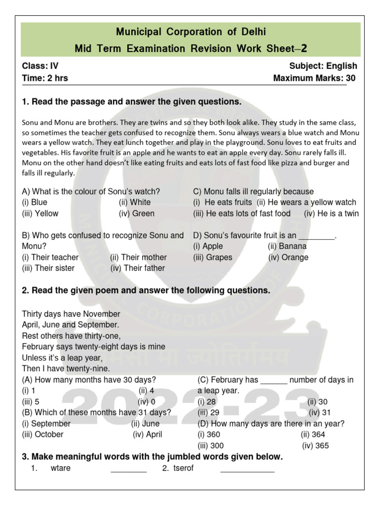 Class Iv English Pdf