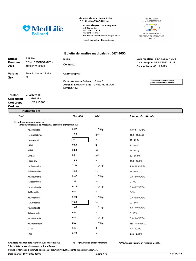 Buletin de Analize 26115563 | PDF