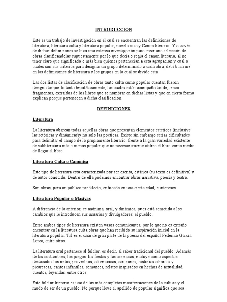 Literatura Canónica y Popular | PDF | Novelas | Poesía