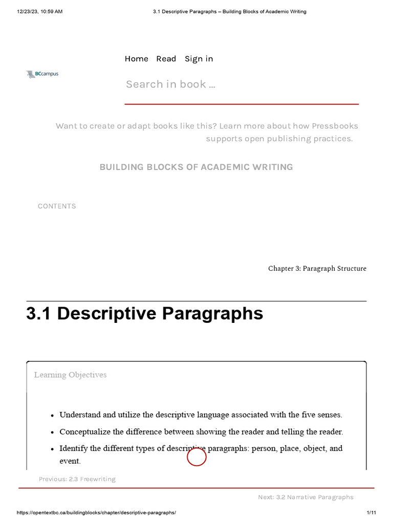 3.1 Descriptive Paragraphs - Building Blocks of Academic Writing | PDF ...