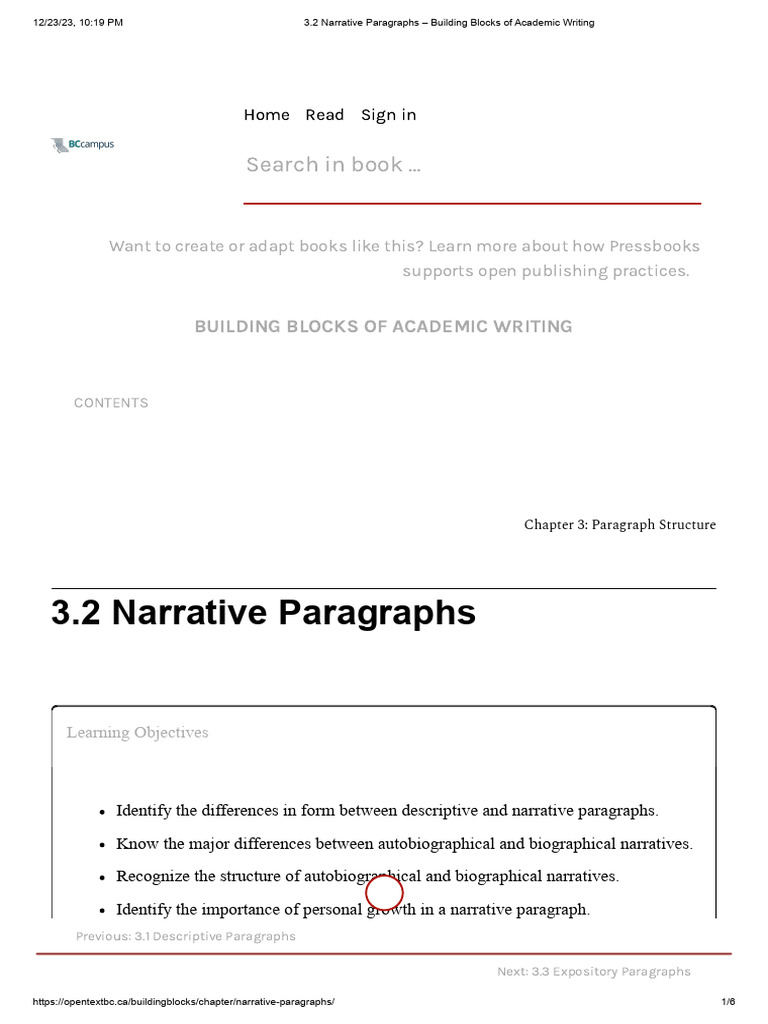 3.2 Narrative Paragraphs - Building Blocks of Academic Writing | PDF ...