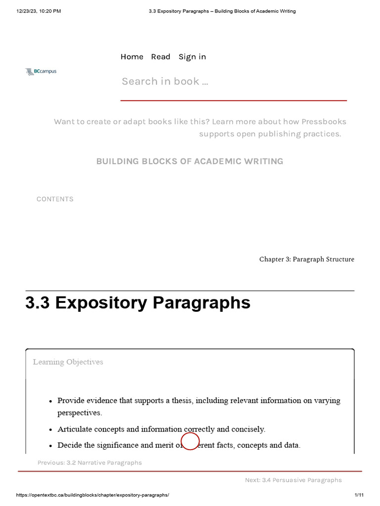 3.3 Expository Paragraphs - Building Blocks of Academic Writing | PDF