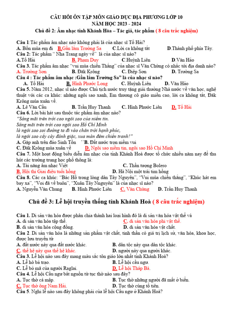 Cauhoiontap-gdđp 10 -Cuối Hki | PDF